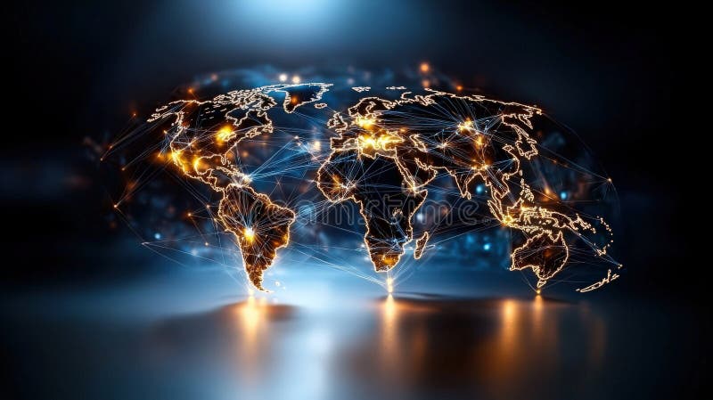 Global Trade Routes Visualized with Glowing Connections Digital Map ...