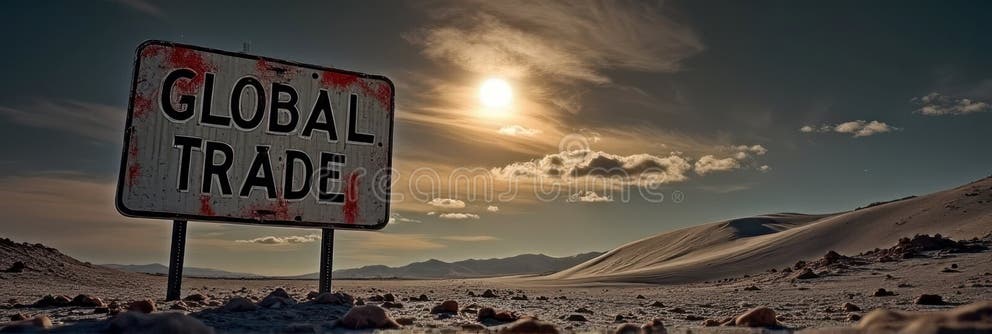 Global Trade Sign in Vast Desert Under Dramatic Sunset Sky Stock Photo ...
