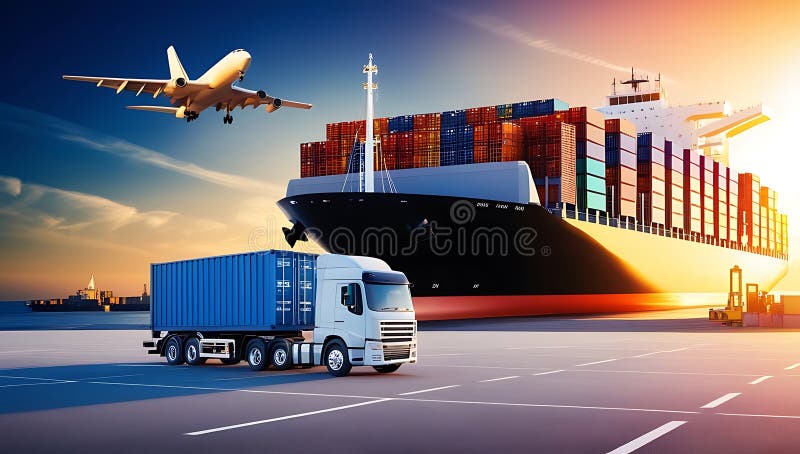Global Transportation Modes Airplane Ship and Truck Stock Illustration ...
