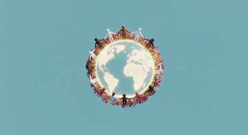 Global Unity: a 3D Render of Diverse Figures Holding Hands Around the ...