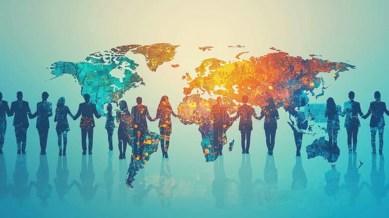 Global Unity Event Diverse People Holding Hands World Map Digital Art ...