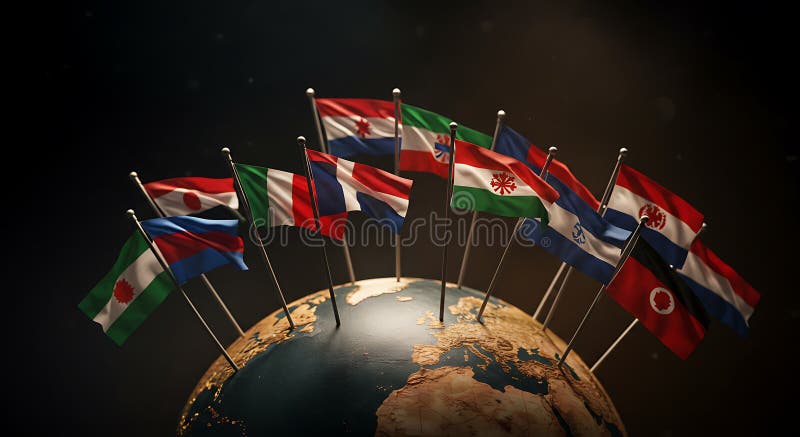 Global Unity: Flags of Diverse Nations on Earth Stock Illustration ...