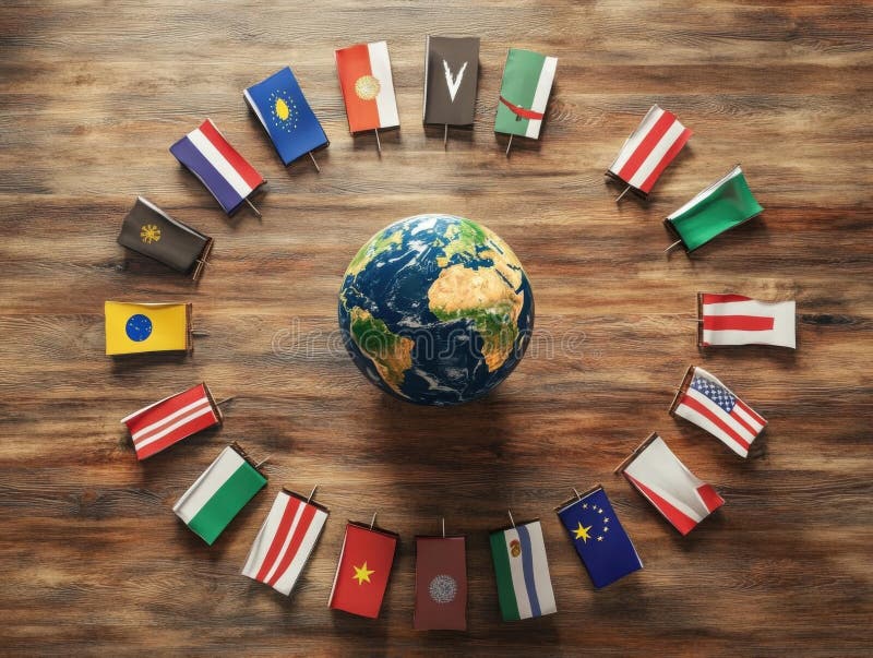 Global Unity, Flags of Nations Surrounding the Earth, Symbolizing ...