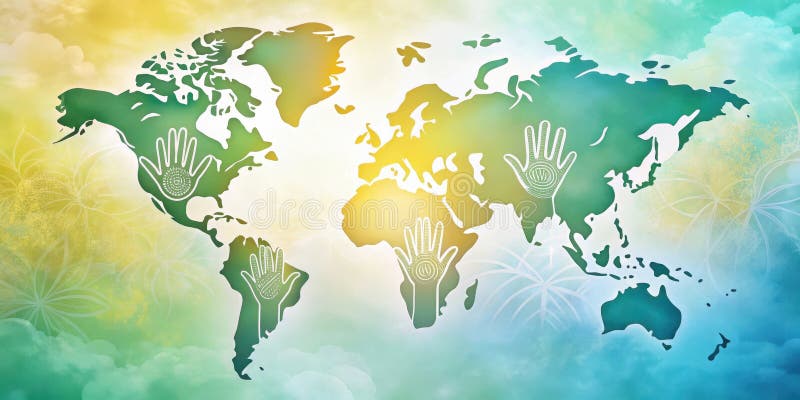 Global Unity Hands Reaching Across Continents, a Symbolic ...