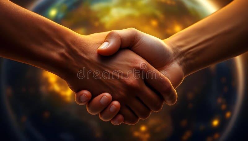 Global Unity: a Handshake Against the Backdrop of the Earth Stock ...