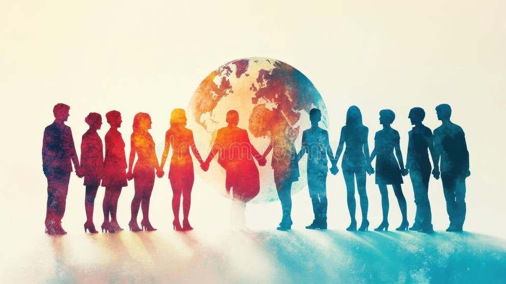 Global Unity, People Holding Hands Around Earth Stock Photo - Image of ...