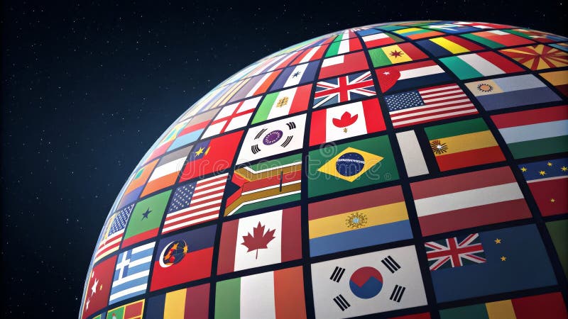 Global Unity World Flags Sphere, Night Sky Composition Stock ...
