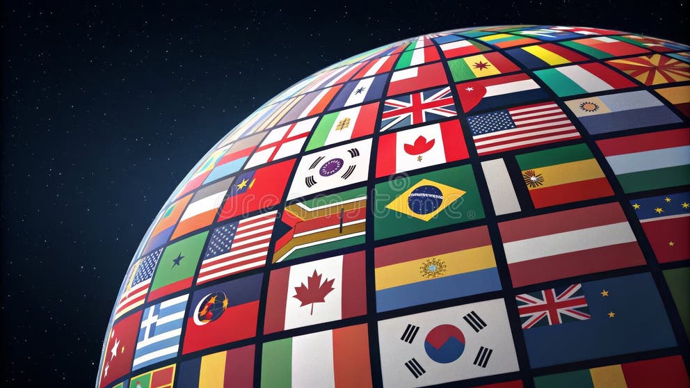 Global Unity World Flags Sphere, Night Sky Composition Stock ...