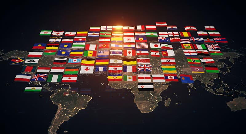 Global Unity: a World Map Adorned with National Flags Stock ...