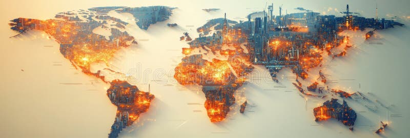 Global Urban Landscape Transformed by Flames Representing Climate ...