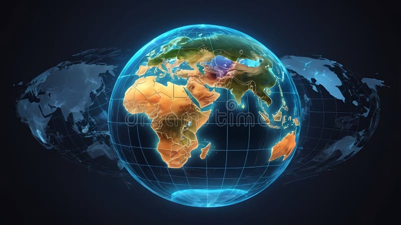 Global View Continent Earth with Glowing Grid Technology Stock ...