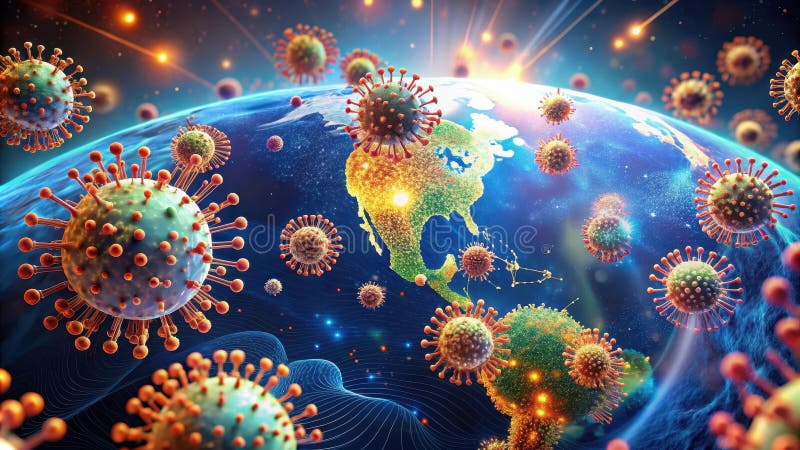 Global Viral Pandemic Microscopic View of a Virus Outbreak Surrounding ...