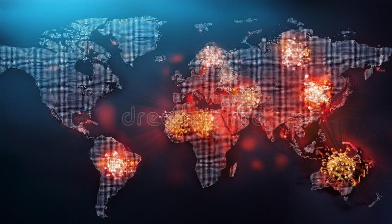 Global Virus Outbreak Map with Hotspots Stock Illustration ...