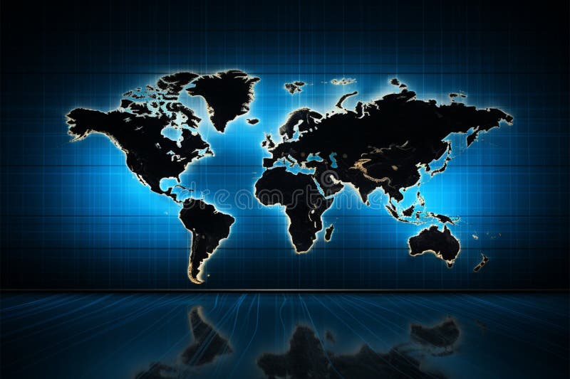 Global Vision LED Lit Blue Wall with an Abstract World Map Stock ...