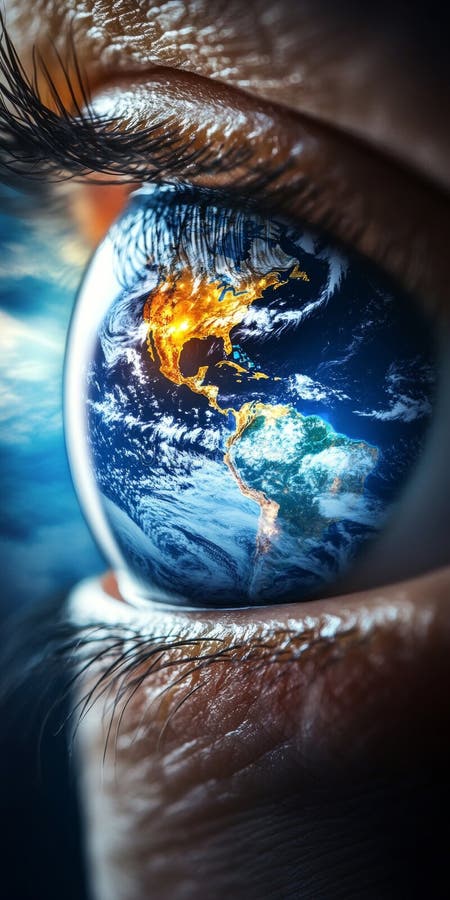 Global Vision Planet Earth Reflected in a Human Eye, Highlighting ...