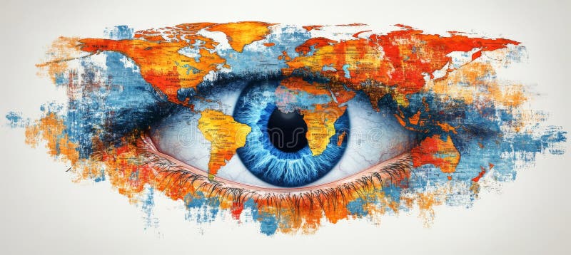 Global Vision World Map Reflected in Human Eye for Awareness ...