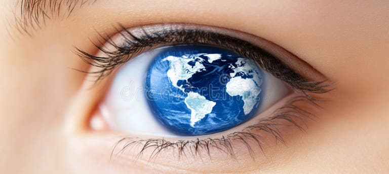 Global Vision World Map Reflected in a Human Eye, Symbolizing Awareness ...