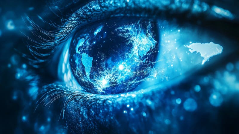 Global Vision World Map Reflected in a Human Eye, Symbolizing Global ...