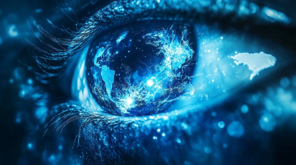 Global Vision World Map Reflected in a Human Eye, Symbolizing Global ...