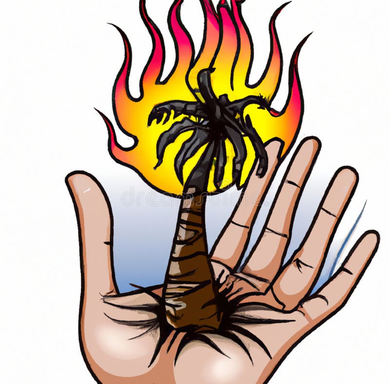 Global Warming Concept, Hand with Burning Fire Stock Illustration ...