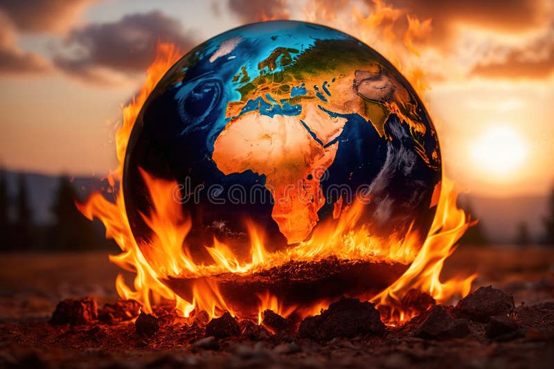 Global Warming Ecological Climate Crisis Concept with Burning World ...