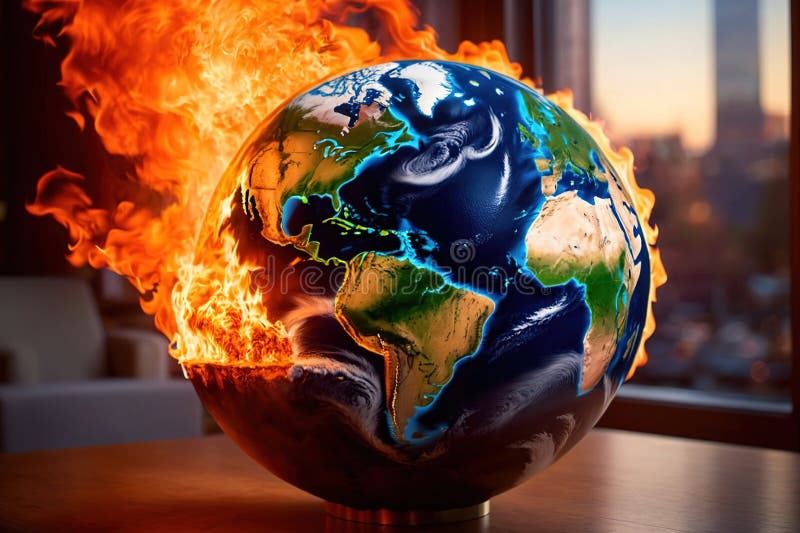 Global Warming Ecological Climate Crisis Concept with Burning World ...