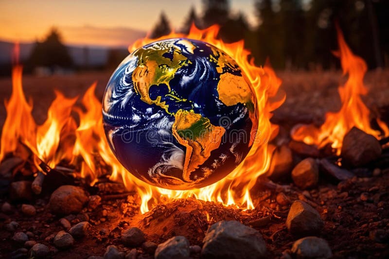 Global Warming Ecological Climate Crisis Concept with Burning World ...