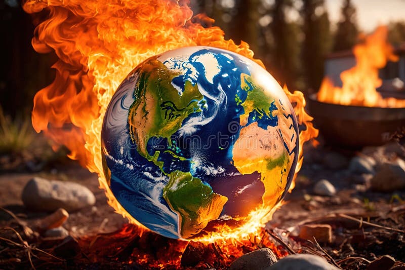 Global Warming Ecological Climate Crisis Concept with Burning World ...