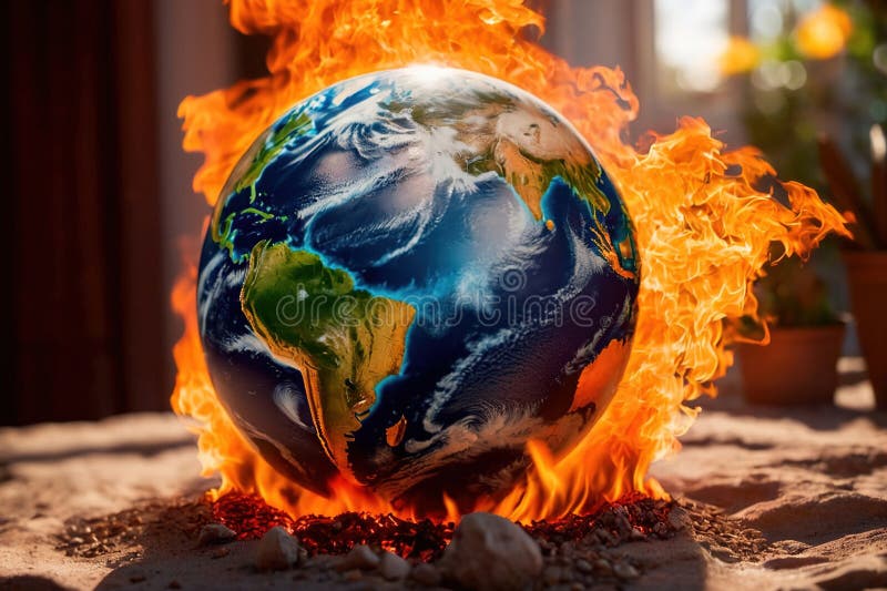 Global Warming Ecological Climate Crisis Concept with Burning World ...