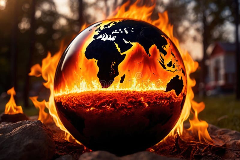 Global Warming Ecological Climate Crisis Concept with Burning World ...