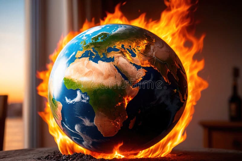 Global Warming Ecological Climate Crisis Concept with Burning World ...