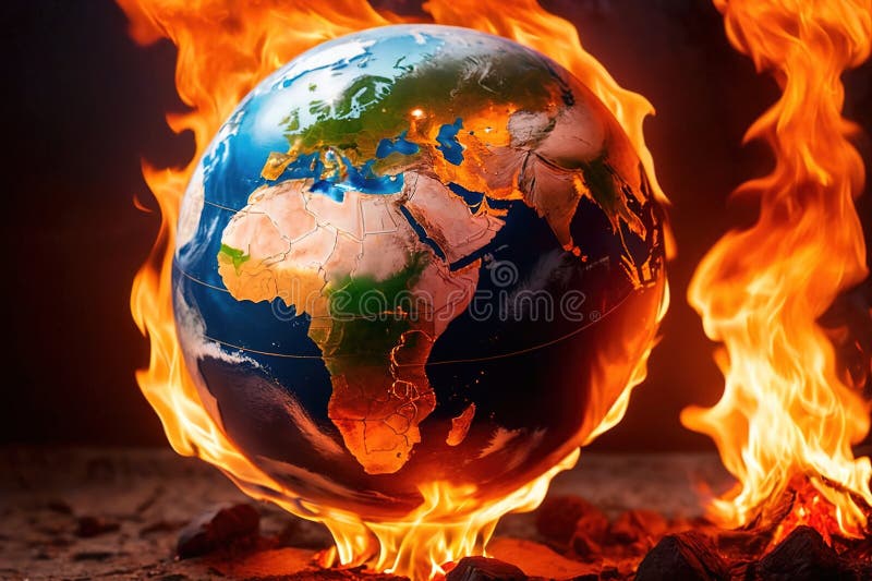 Global Warming Ecological Climate Crisis Concept with Burning World ...
