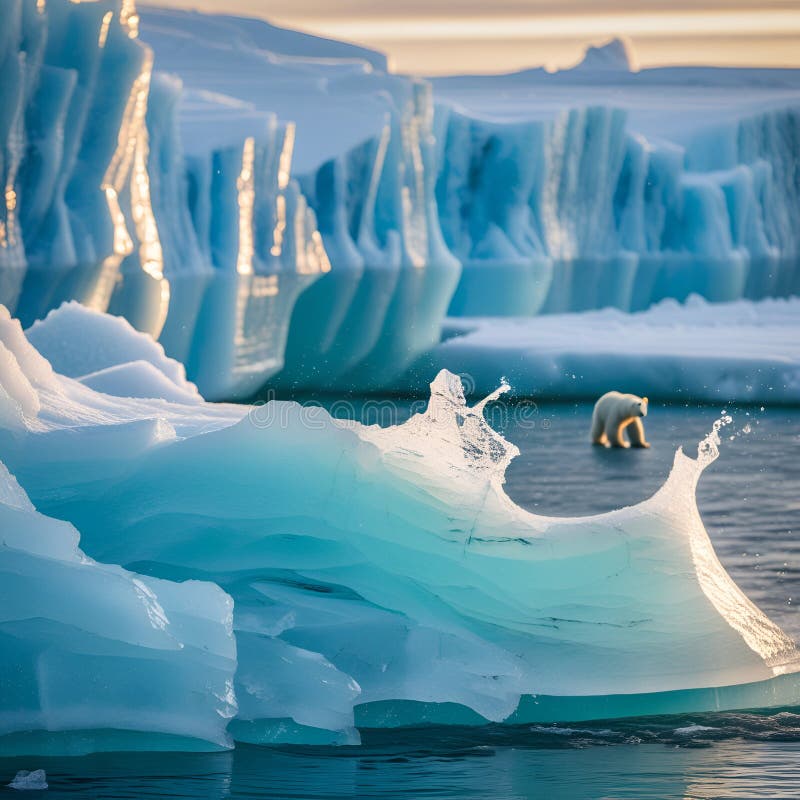 Global Warming,Melting Ice ,Waters with Polar Bear on Shrinking Ice ...