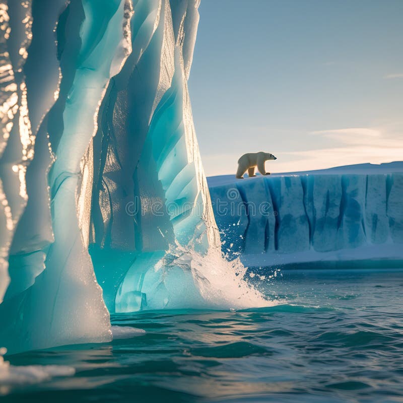Global Warming,Melting Ice ,Waters with Polar Bear on Shrinking Ice ...
