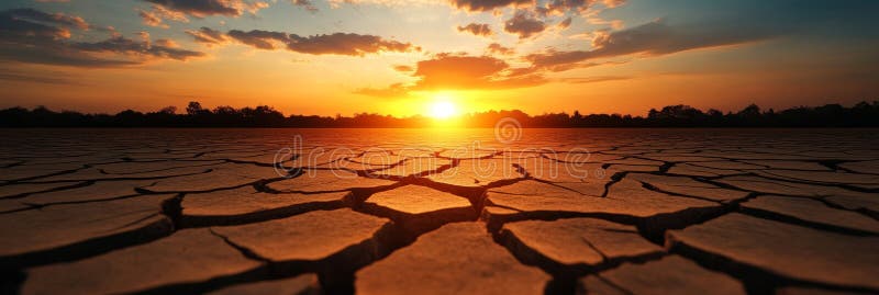 Global Warming a Parched Earth at Sunset Depicts the Devastating ...