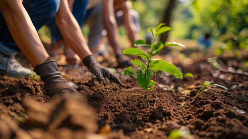 Global Warming People Planting Young Trees in Soil Environment Activity ...