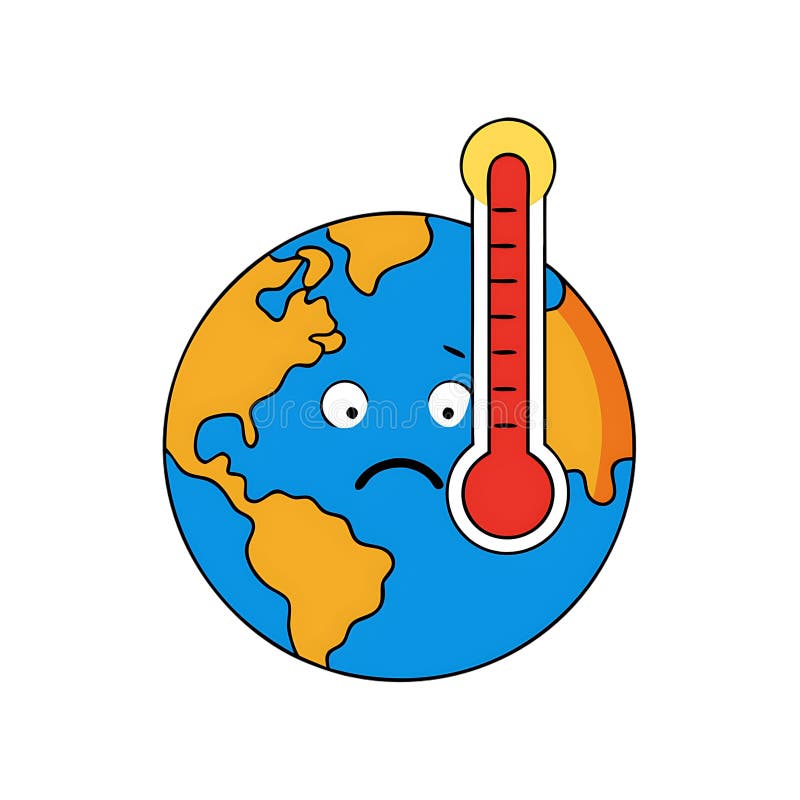 Global Warming Symbolized by a Sad Earth with a Thermometer Indicating ...