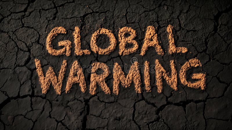 Global Warming Text on Cracked Earth Surface Highlighting Environmental ...
