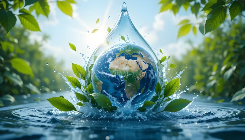 Global Water Conservation Awareness ,water Drop on the Earth Stock ...