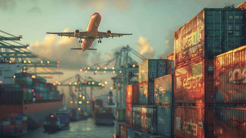 Global Web of Business Logistics, Including Cargo Ships and Containers ...