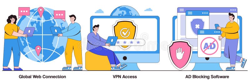 Global Web Connection, VPN Access, Ad Blocking Software Concept with ...