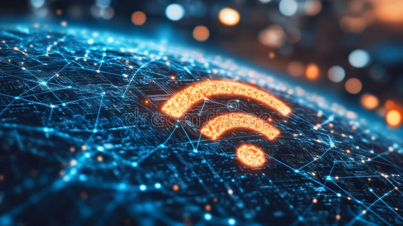 Global Wifi Connection Illuminated Symbol on Digital Network for ...