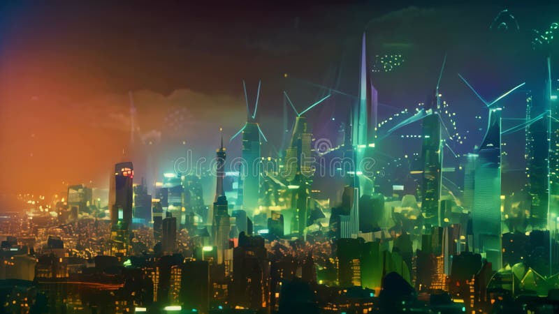 Global Wind Energy Trend Visualization Showing Cityscape and Wind ...