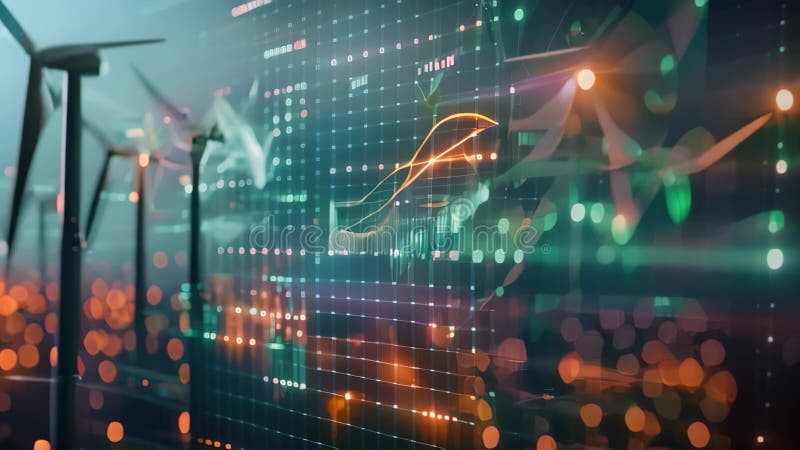 Global Wind Energy Trend Visualized with Blurred Wind Turbines and City ...