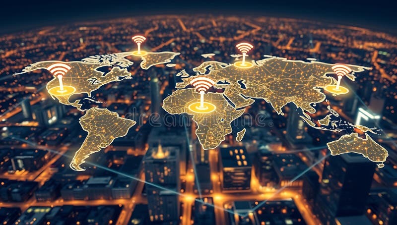 Global Wireless Network Connectivity Illuminates World Map Stock ...