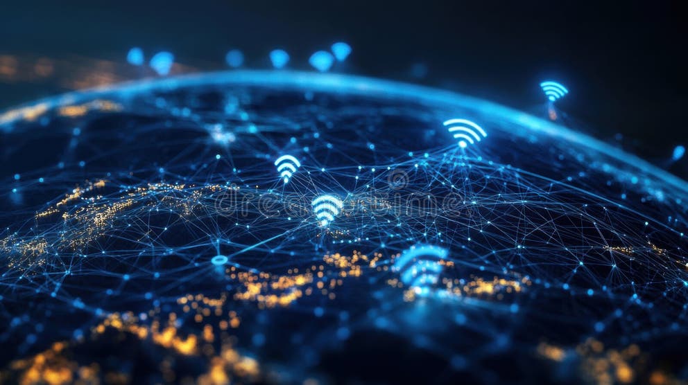 Global Wireless Network Connectivity Visualized Above Earth at Night ...