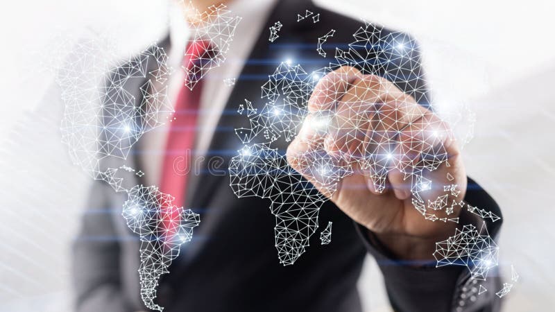 Global World Map Double Exposure Network. Telecommunication ...