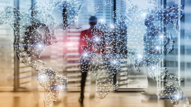 Global World Map Double Exposure Network. Telecommunication ...