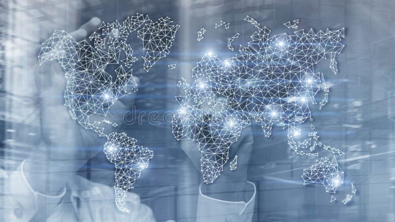Global World Map Double Exposure Network. Telecommunication ...