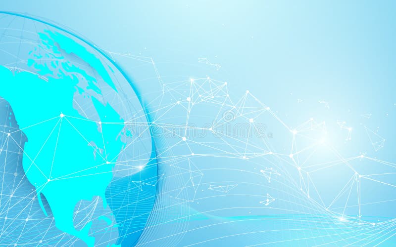 Global and World Map with Lines and Triangles, Point Connecting Network ...